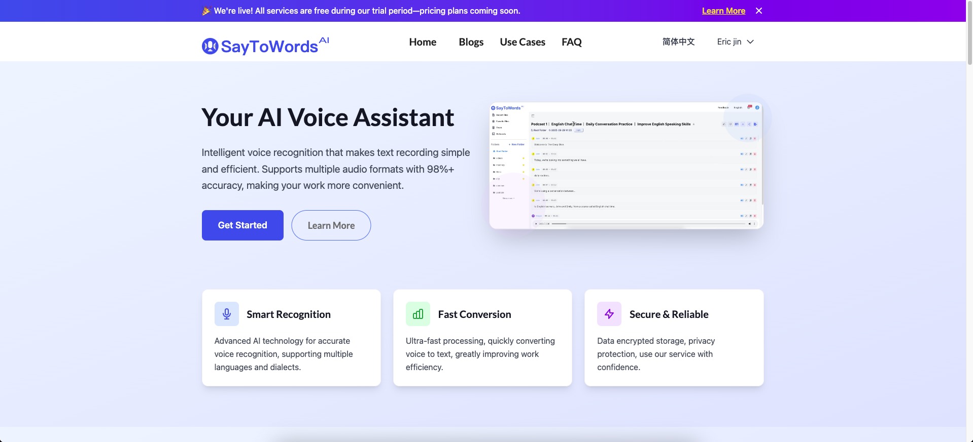 SayToWords - AI Voice Transcription Platform